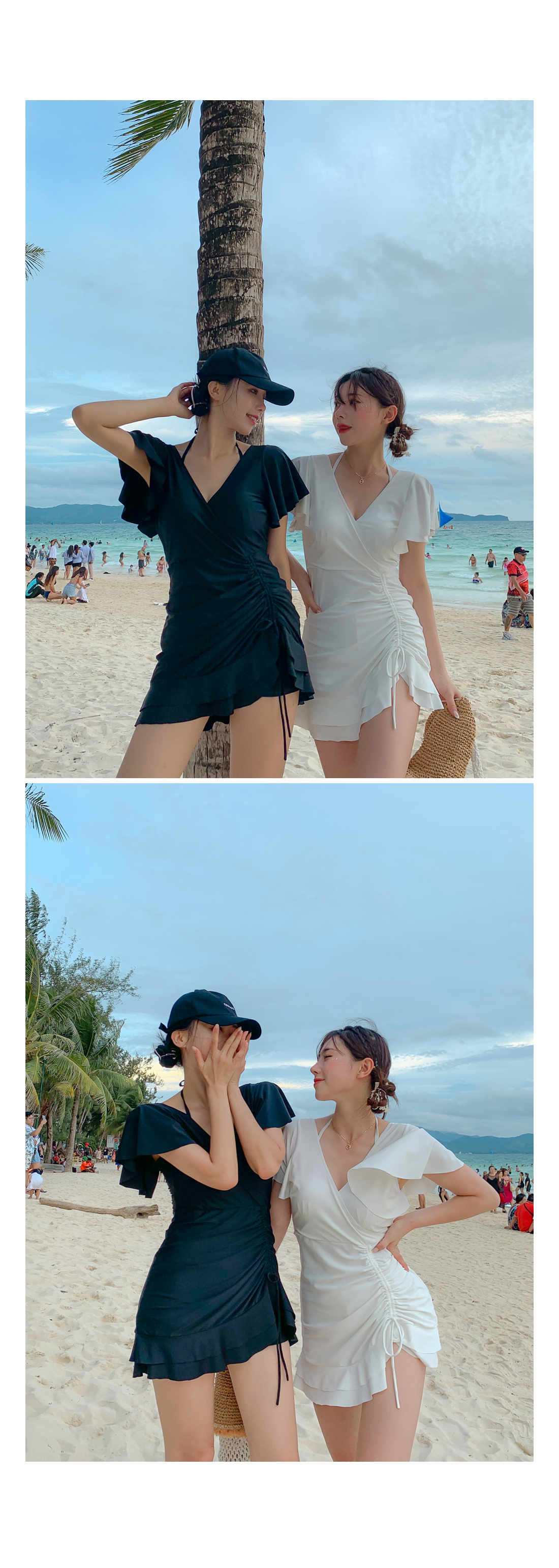 러블리 프릴 반팔 스트링 원피스 수영복 (1P)