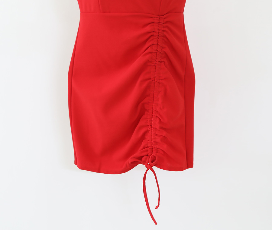 스트링 퍼 미니 끈 원피스